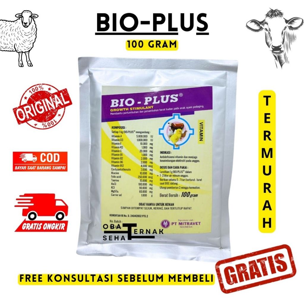 Jual BIO PLUS 100 GRAM Vitamin DOC Anak Ayam Bebek Broiler Pemacu ...