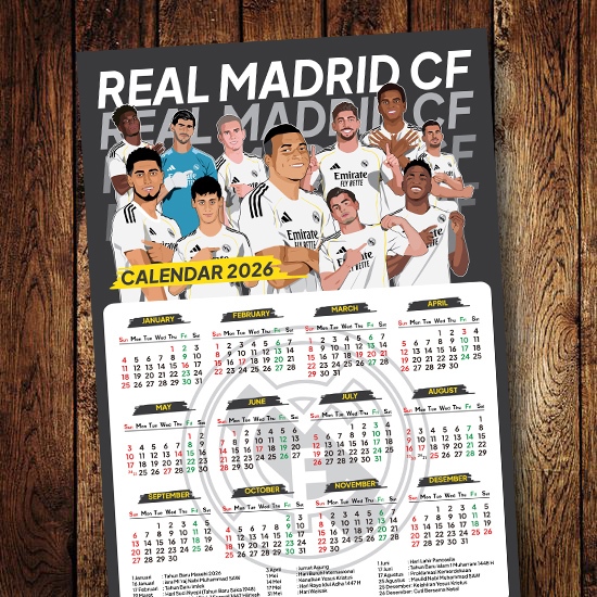 Jual Kalender Bola 2026 Edisi Real Madrid - 1 Lembar Desain Bagus ...