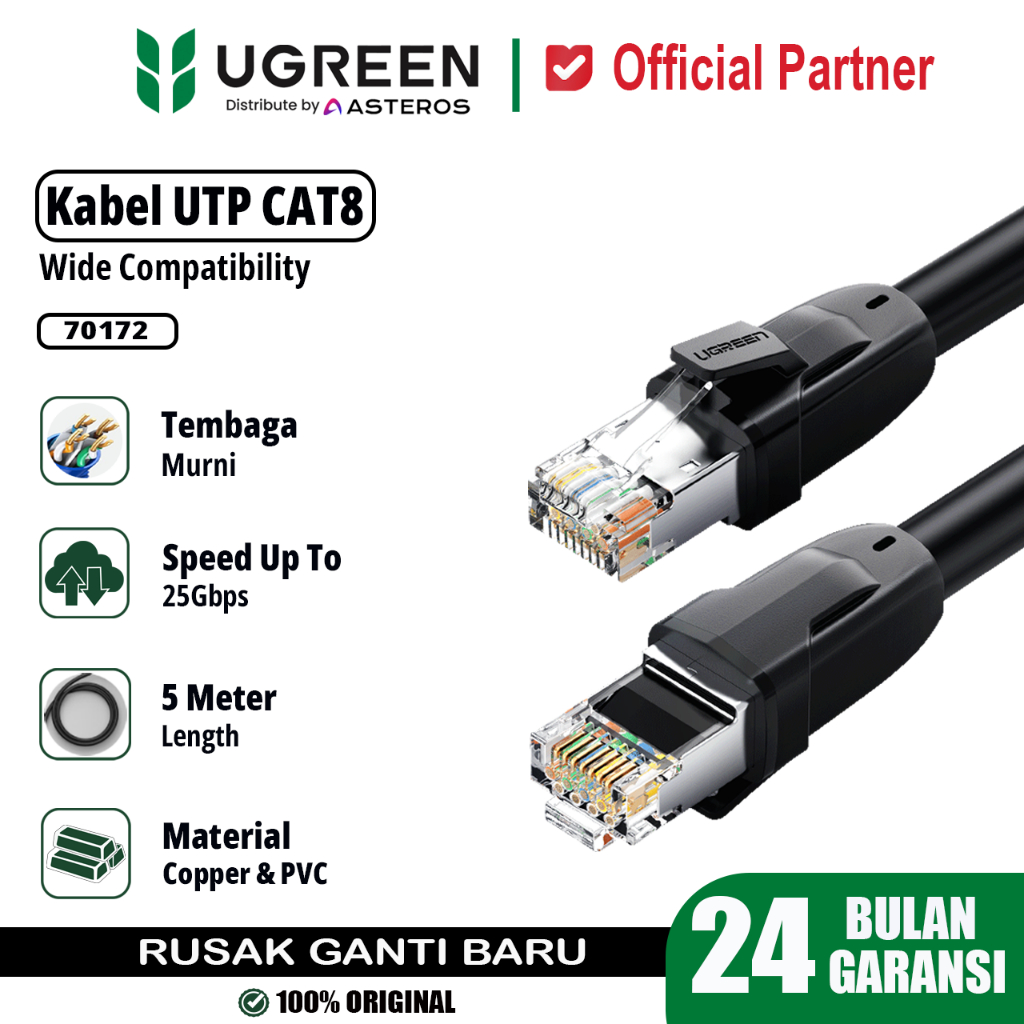 Jual UGREEN Kabel LAN Cat8 Gigabit Ethernet 2m 5m 24AWG 25Gbps - Cat.8 ...