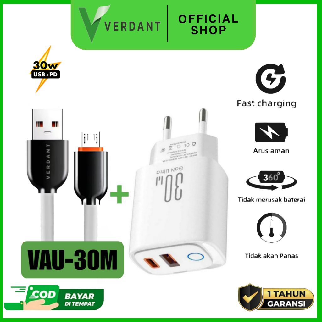 Jual ADAPTOR CHARGER MICRO USB VAU-30M FAST CHARGING 30W SUPER FAST ...