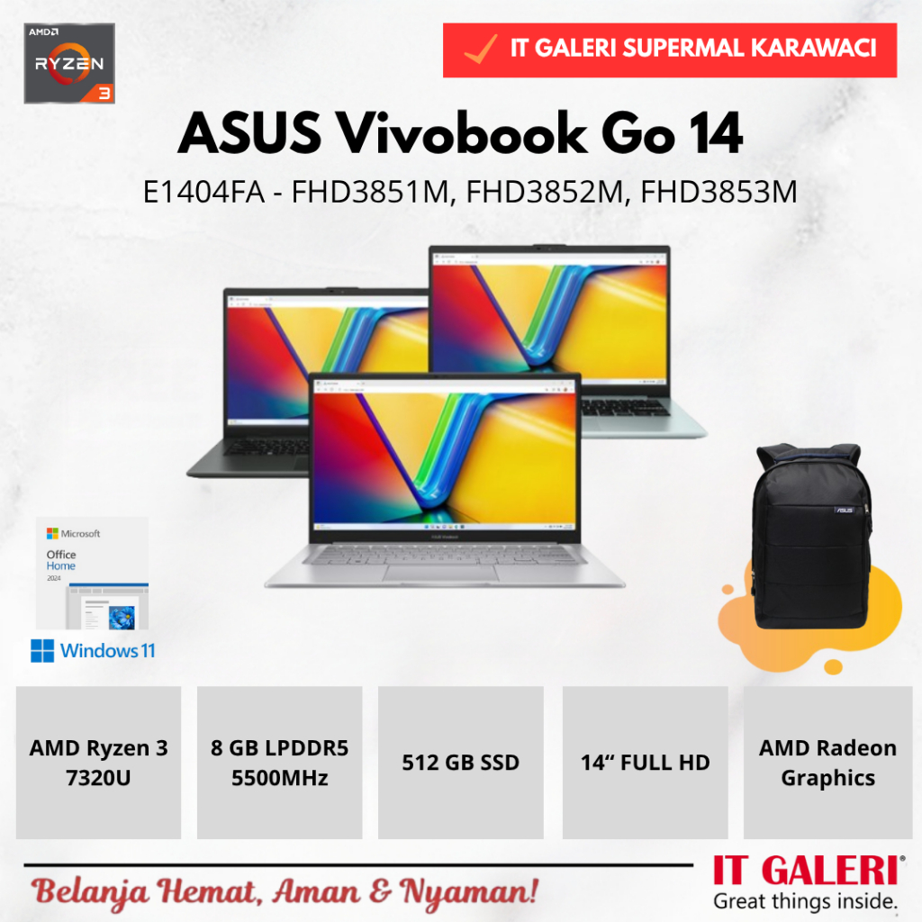 Jual ASUS Vivobook Go 14 E1404FA FHD3851M FHD3852M FHD3853M - AMD Ryzen ...