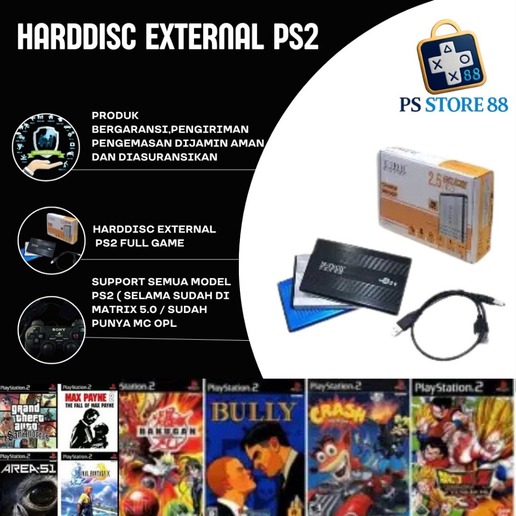 Jual Harddisk External PS2 Full Game | 100+ Game PS2 | Siap Main ...