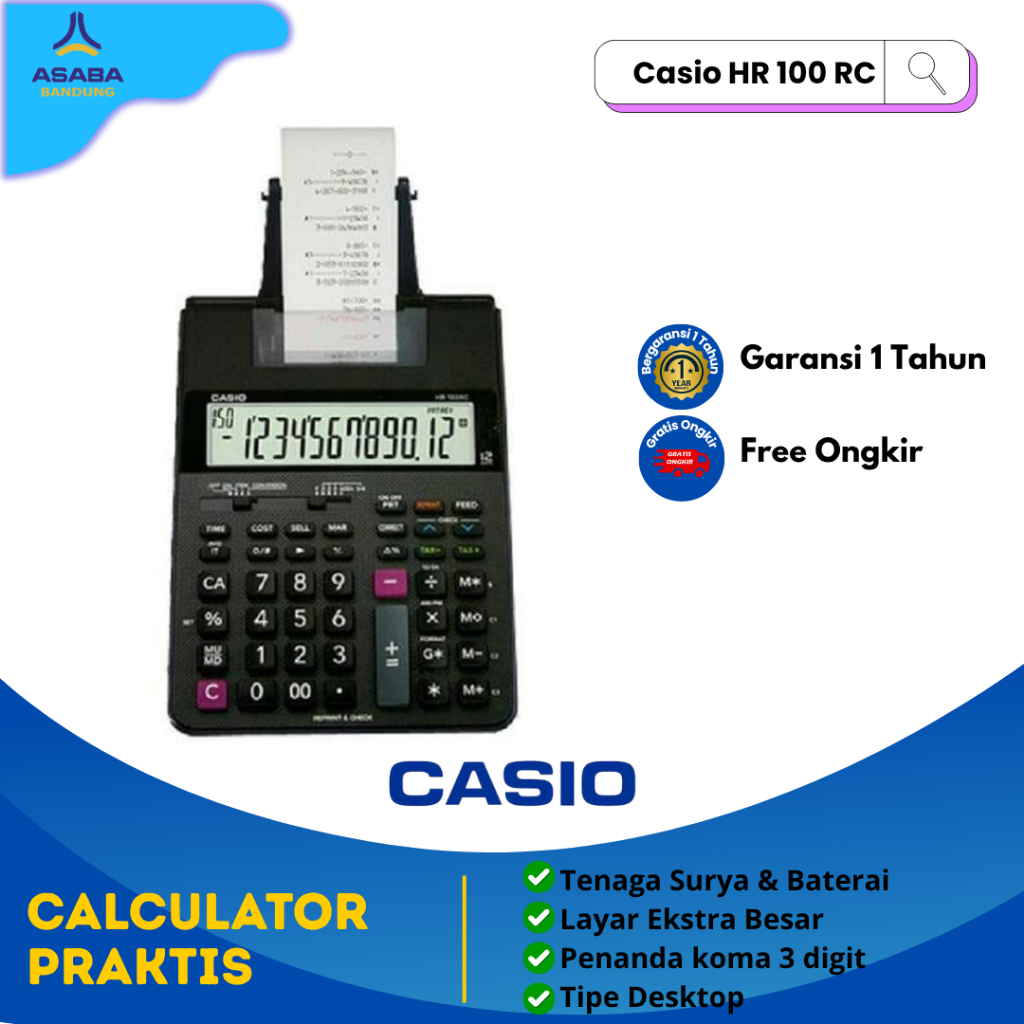 Jual Asaba Bandung - Casio Kalkulator HR 100 RC Original / Kalculator ...