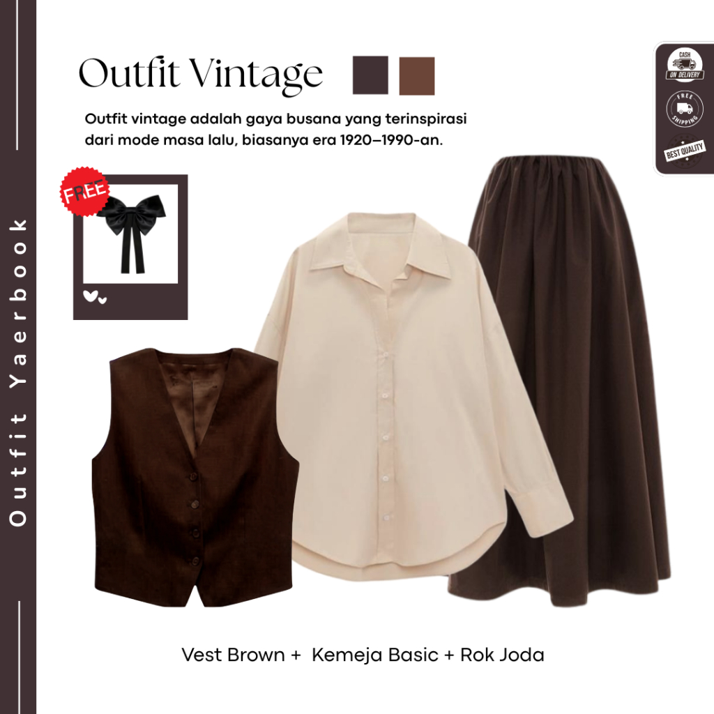 Jual POPULER !! Outfit Setelan Hijab OOTD Hangout Classy (Vest Brown ...