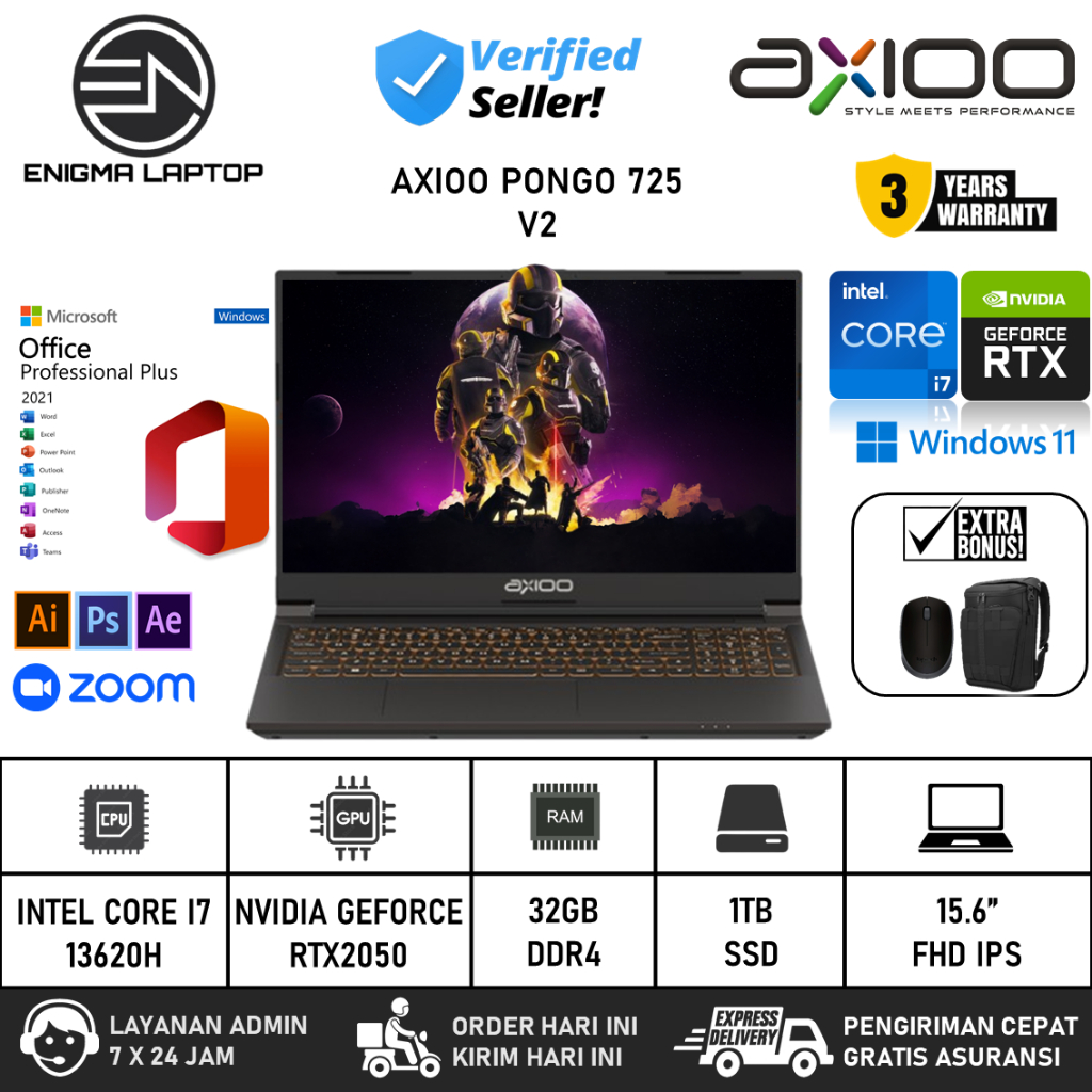 Jual Axioo Pongo 725 V2 Intel Core i7 13620H RAM 32GB 1TB SSD RTX2050 ...