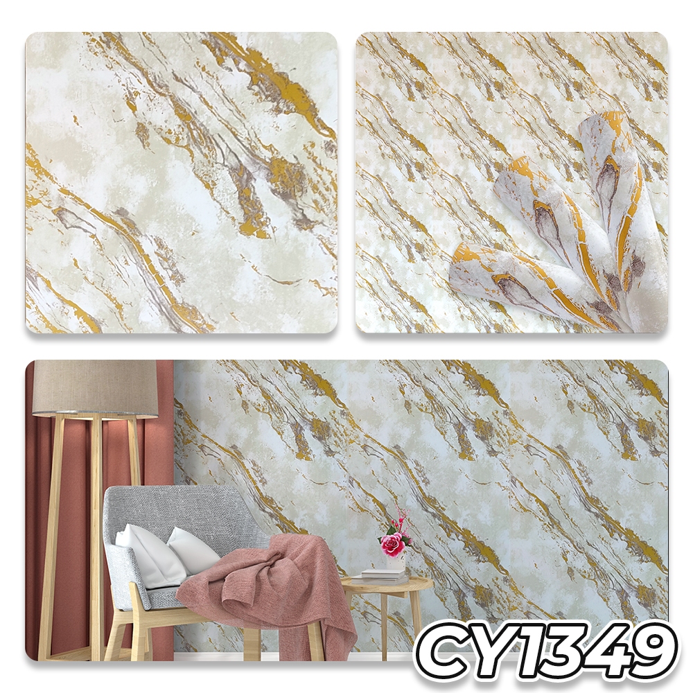 Jual Wallpaper Dinding Marmer Lis Kuning Dasar Putih 7 s/d 8meter X ...