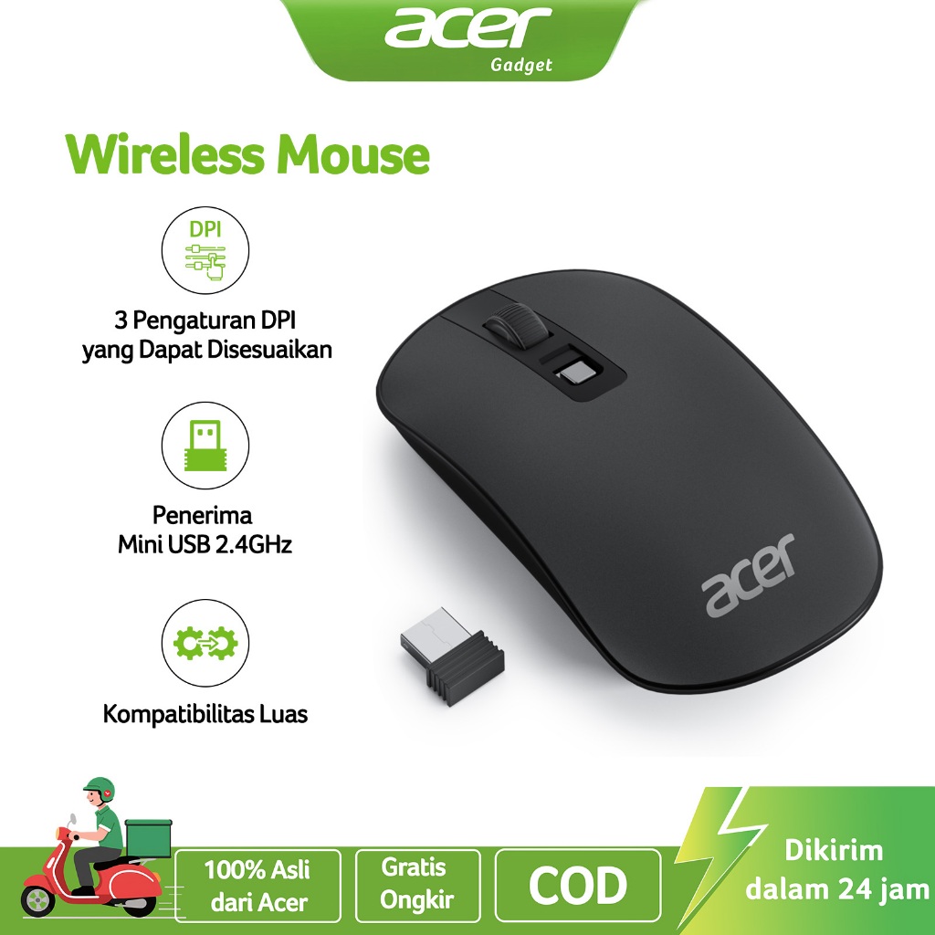 Jual acer Mouse Wireless 2.4G Slim USB Wireless Mouse dengan Penerima ...