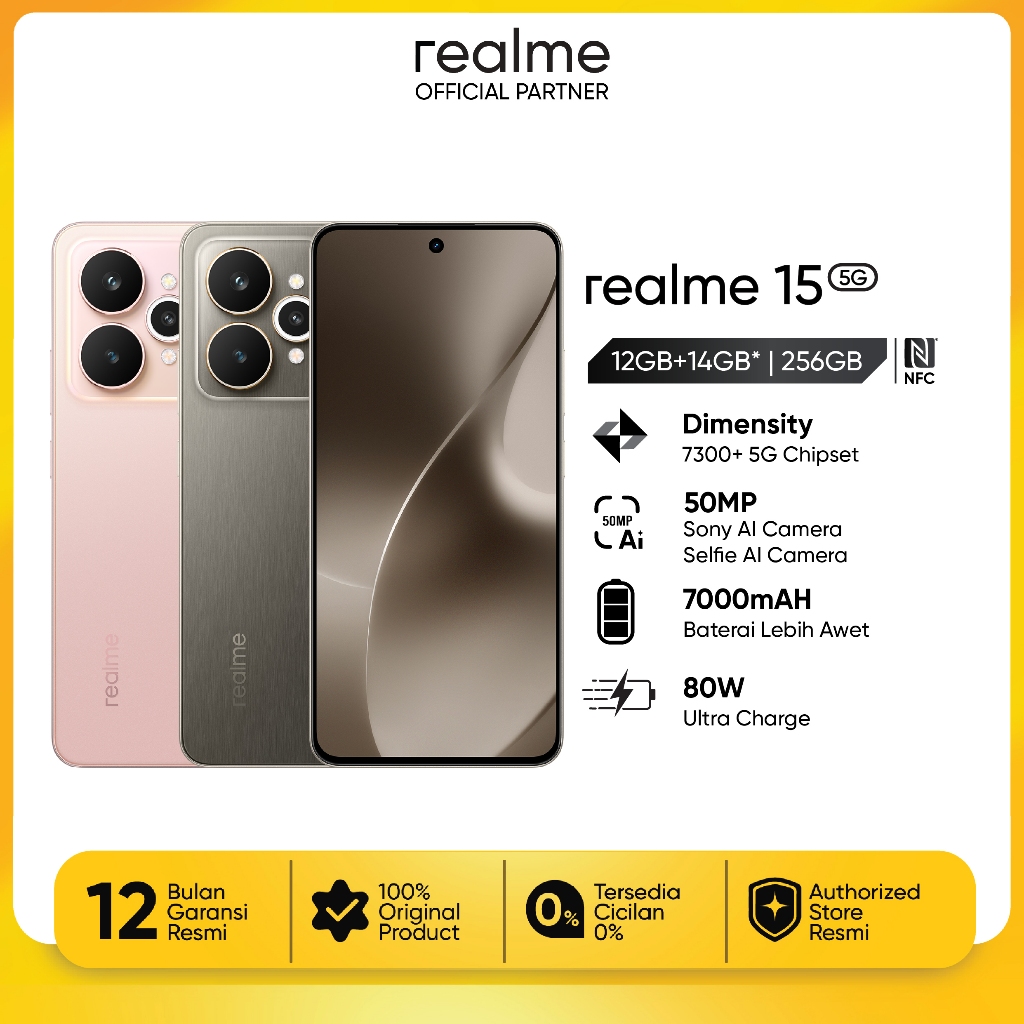 Jual realme 15 12GB+14GB* | 256GB | 50MP Sony AI Camera | Dimensity ...