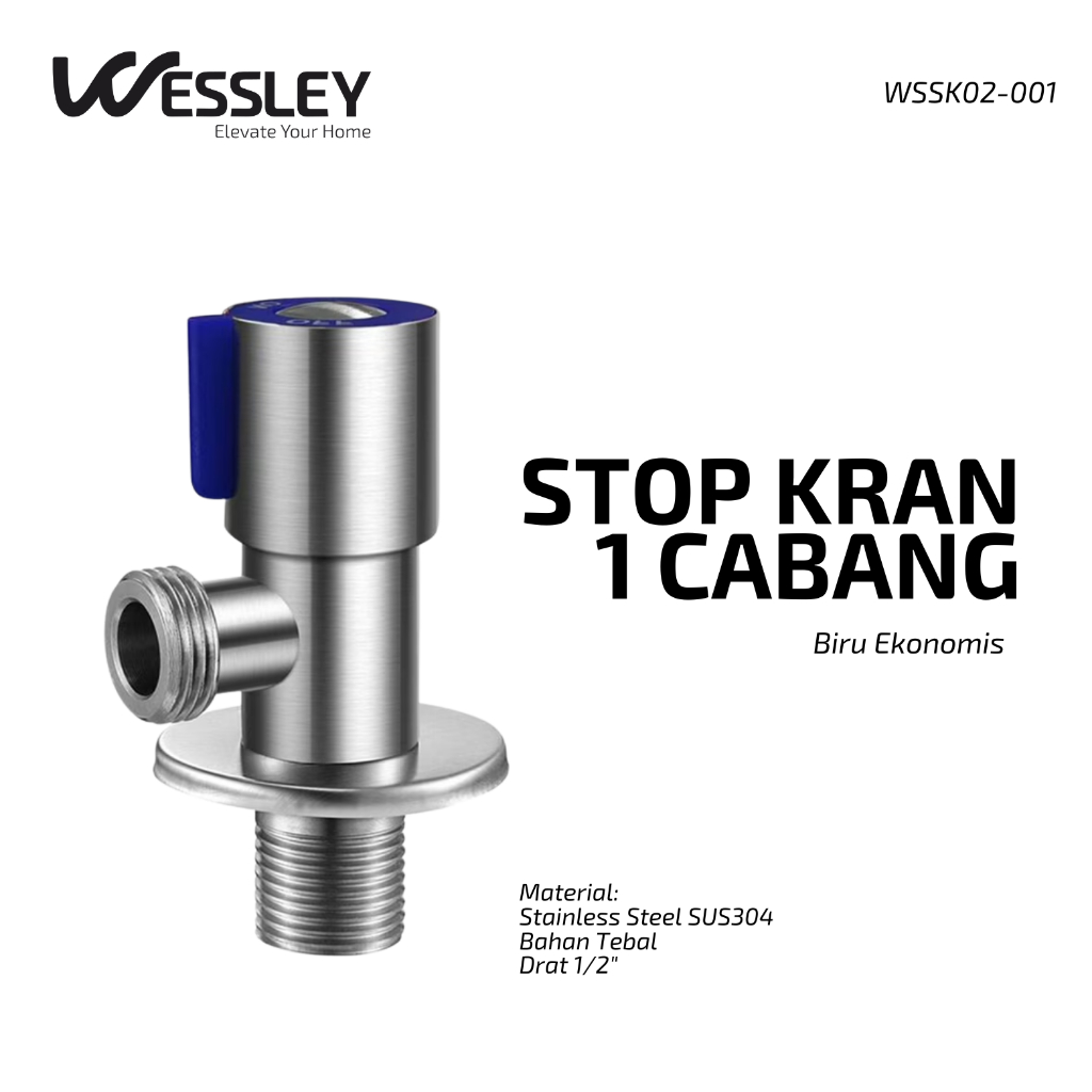 Jual WESSLEY Stop Kran 1 Cabang Stainless Steel / Angle Stop Valve ...