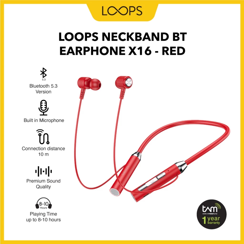 Jual LOOPS Neckband Bluetooth Earphone X16 - Original Sport TWS Jogging ...