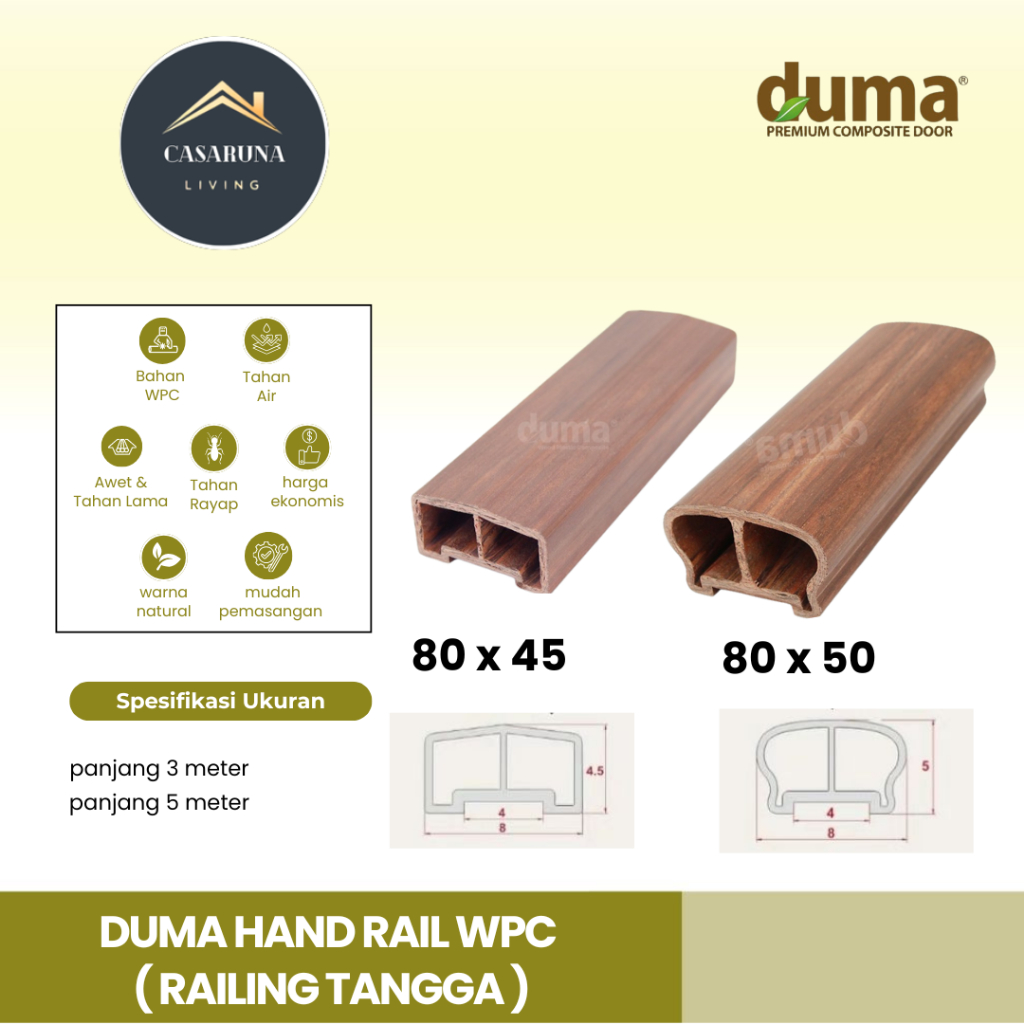 Jual DUMA WPC Handrail, Lis pegangan tanggan ukuran 80 x 45 dan 80 x 50 ...