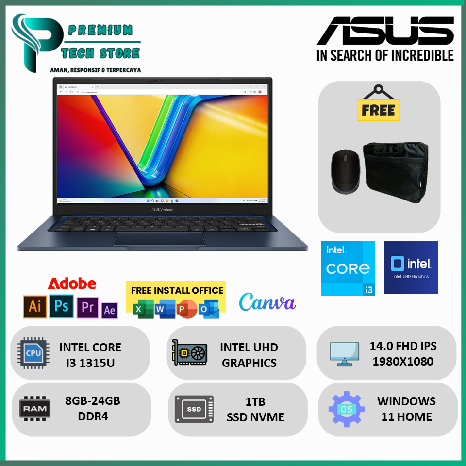 Jual Laptop Asus Vivobook 14 X1404VA Intel Core i3 1315U RAM 24GB 1TB ...