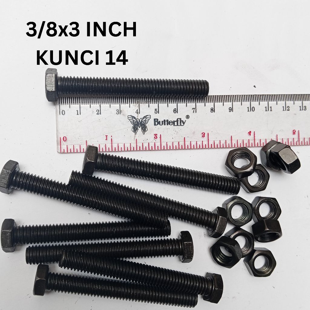 Jual BAUT MUR HITAM NC 3/8X3" KUNCI 14 | Shopee Indonesia