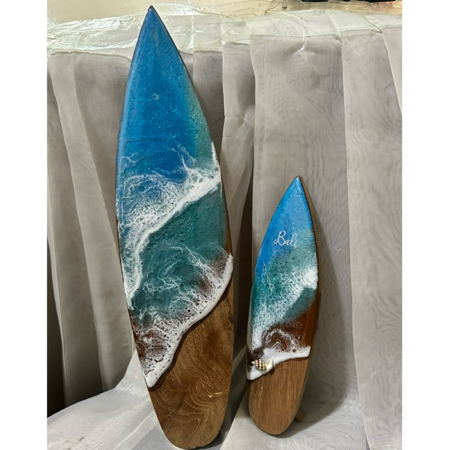 Jual papan surfing surf board pajangan resin kayu jati ocean beach ...