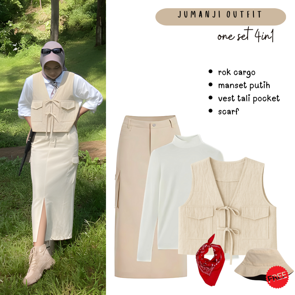 Jual One Set Outfit Yearbook Jumanji | Manset Putih, Vest Tali Pocket ...