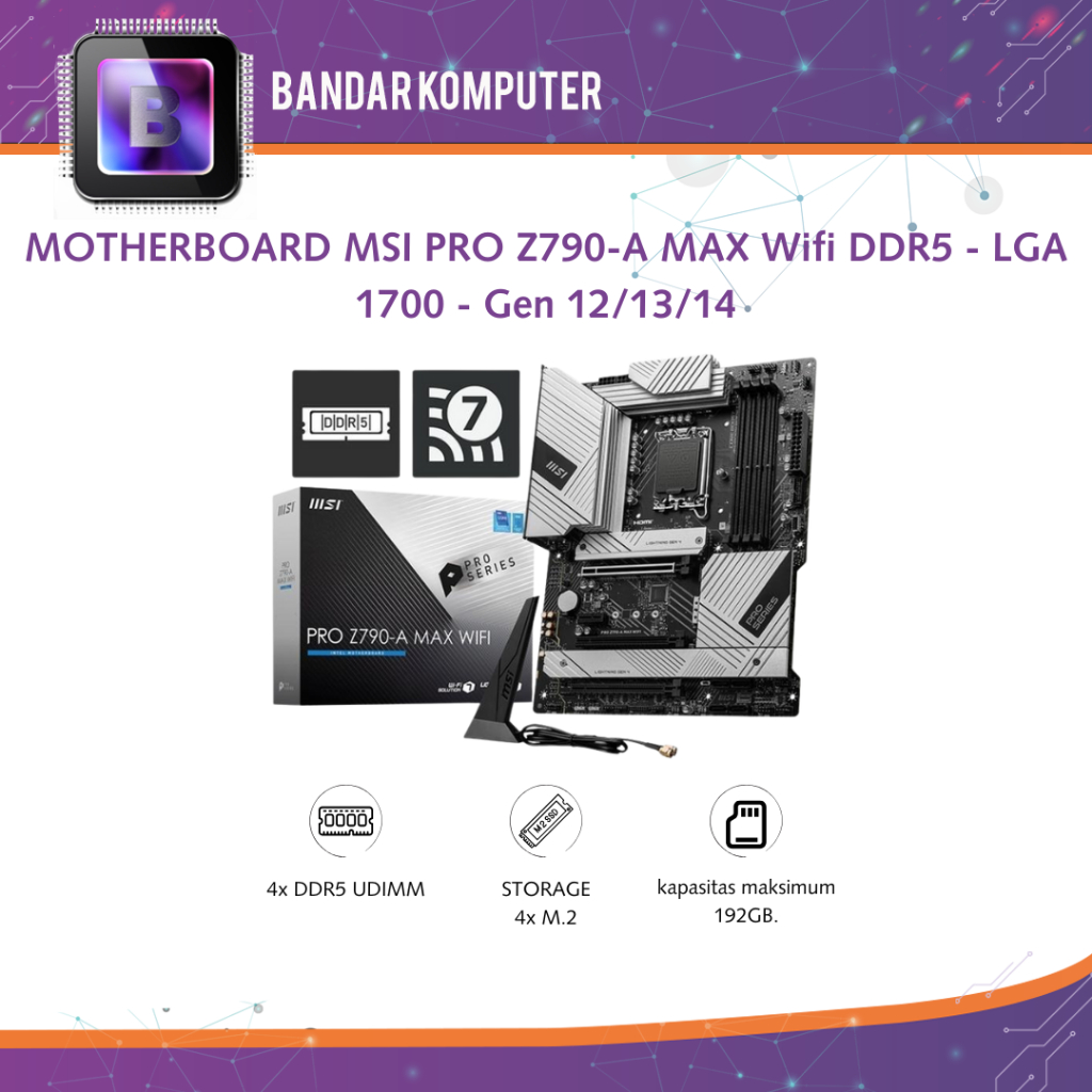 Jual MOTHERBOARD MSI PRO Z790-A MAX Wifi DDR5 - LGA 1700 - Gen 12/13/14 ...