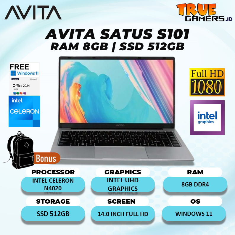 Jual LAPTOP PELAJAR AVITA SATUS S101 INTEL N4020 RAM 8GB SSD 512GB ...