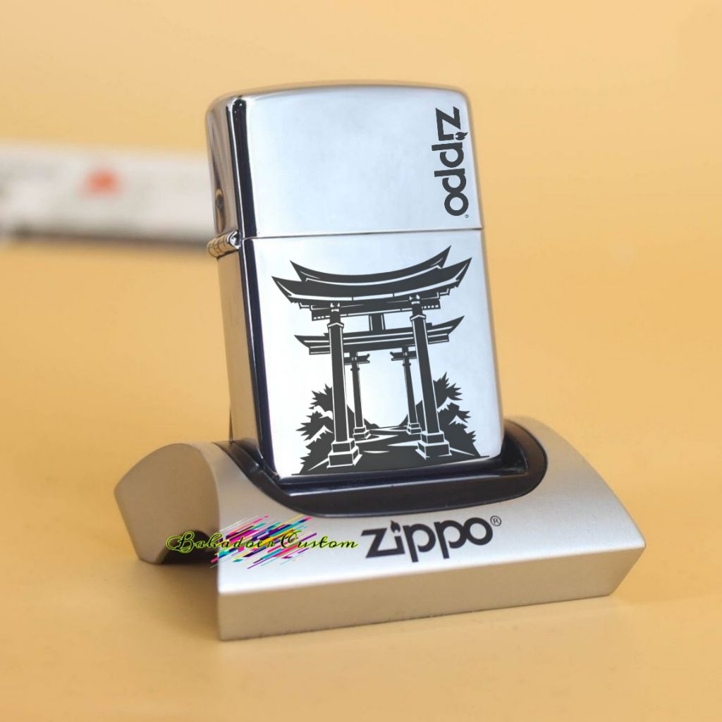 Jual KOREK API ZIPPO SILVER CHROME CUSTOM GRAFIR LOGO TORRI GATE DESIGN ...