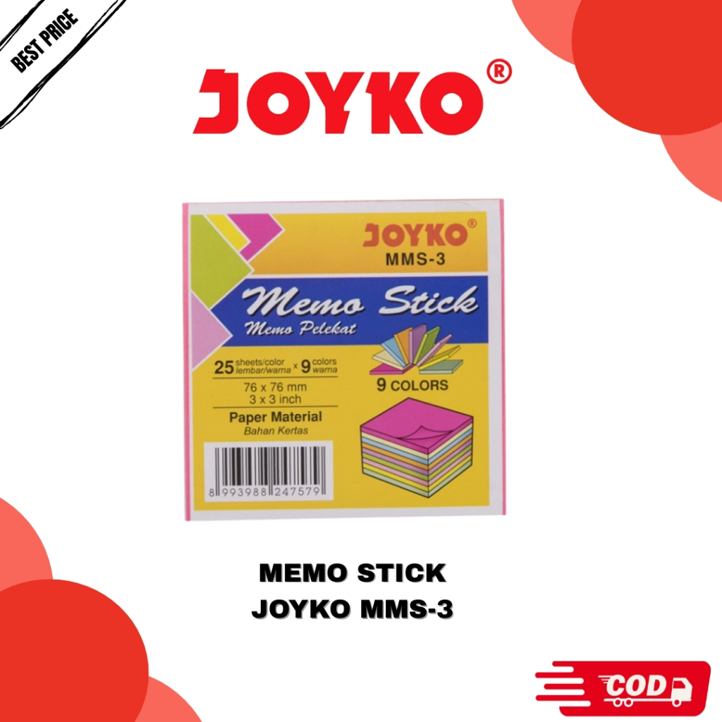 Jual Joyko Memo Stick MMS-3 Kertas Memo Tempel Kecil 9 Warna - Satuan ...