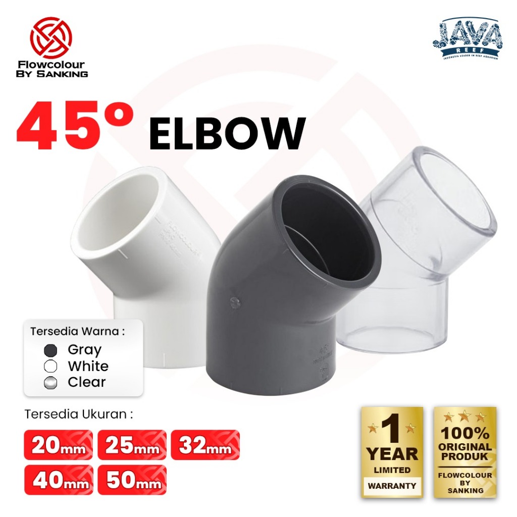 Jual Flowcolour 45 Deg 20mm Elbow Knee / Keni / Pipe Pipa U - PVC by ...