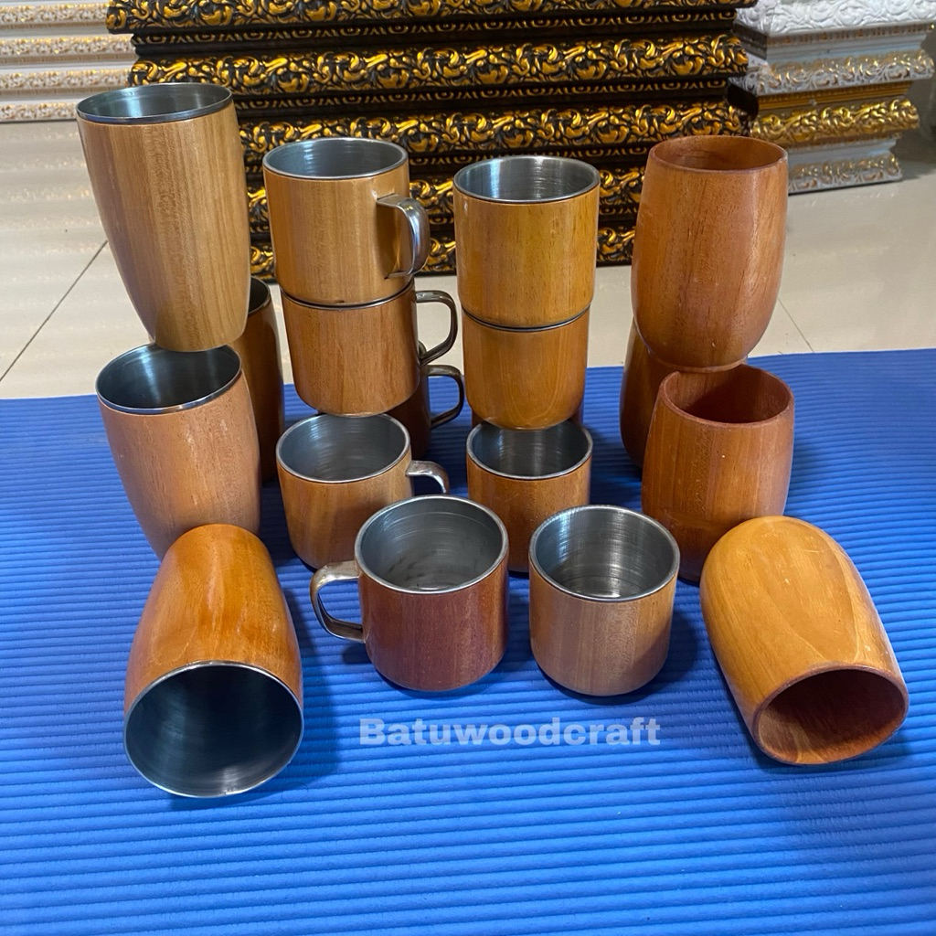 Jual Gelas Stainless Kayu Gelas Tinggi Cangkir Mug Sloki Stainless Kayu ...