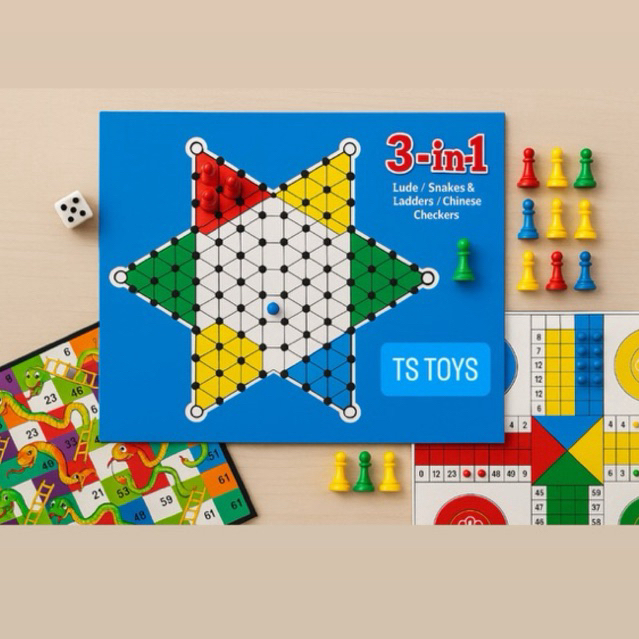 Jual Mainan Ludo 3 in 1 Besar 35 x 35 cm / Ludo, Ular Tangga, dan Halma ...