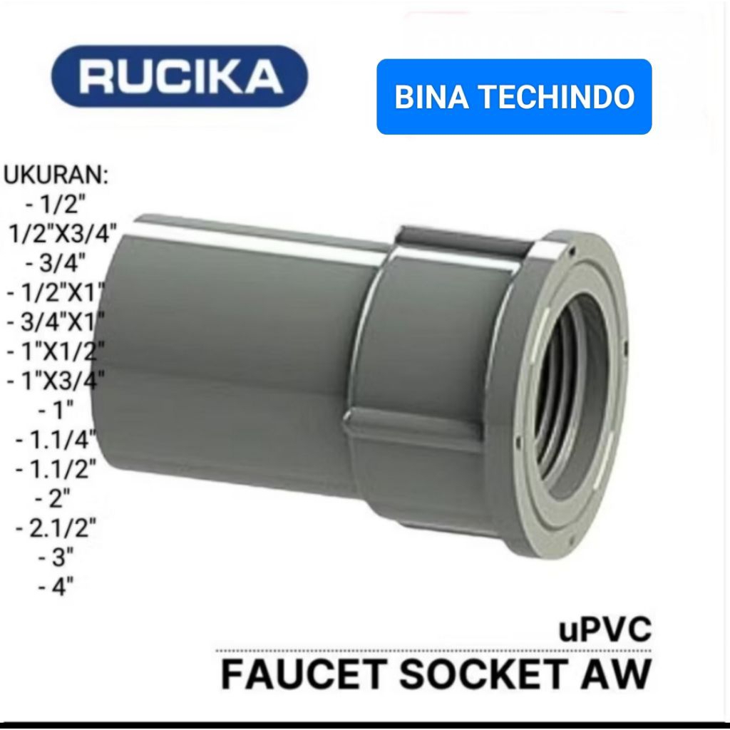 Jual 1" x 1/2" INCH FAUCET SOCKET AW RUCIKA (SDD) SOCK DRAT DALAM 16MM ...