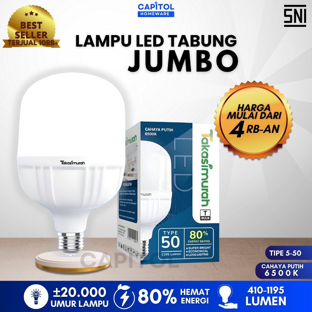 Jual Capitol - Lampu LED Jumbo Tipe 50/40/30/20/15/10/5 Tabung Putih ...