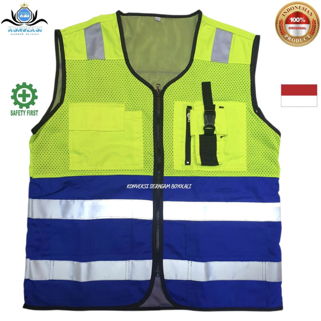 Jual ROMPI SAFETY BAHAN DRILL KOMBINASI JARING WARNA HIJAU STABILO BIRU ...