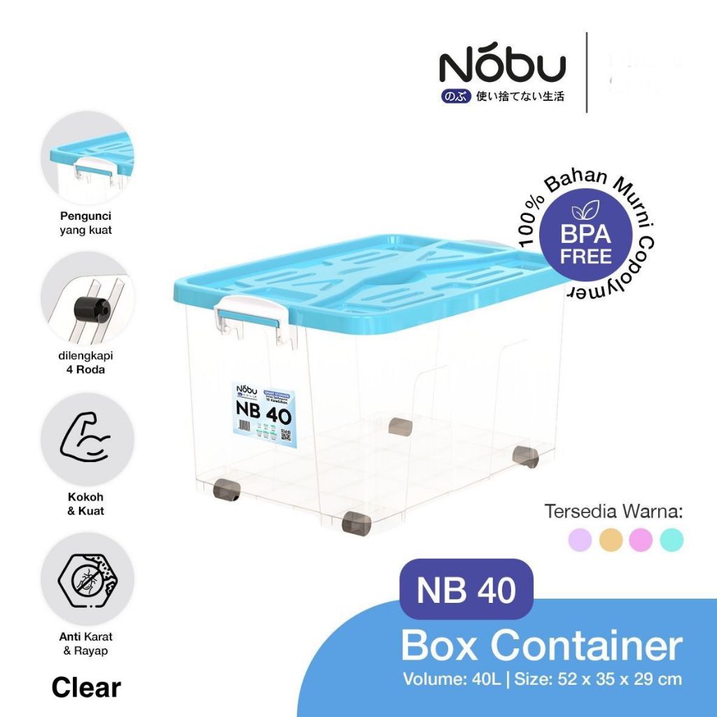 Jual Kontainer Box Nobu NB 40 Liter Transparan dengan Roda | Shopee ...
