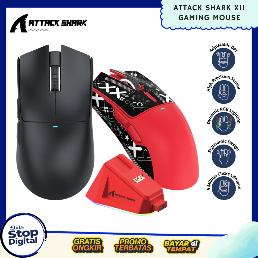 Jual Attack Shark X11 Mouse Gaming RGB Wireless 3 Mode Sensor 3311 DPI ...