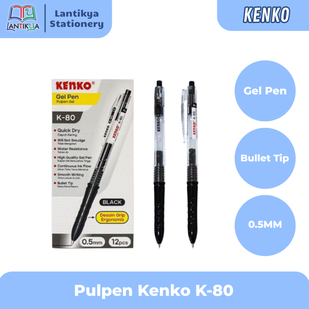 Jual Pulpen Kenko K-80 Hitam/ Pulpen Gel/ Bolpoin 0,5mm | Shopee Indonesia