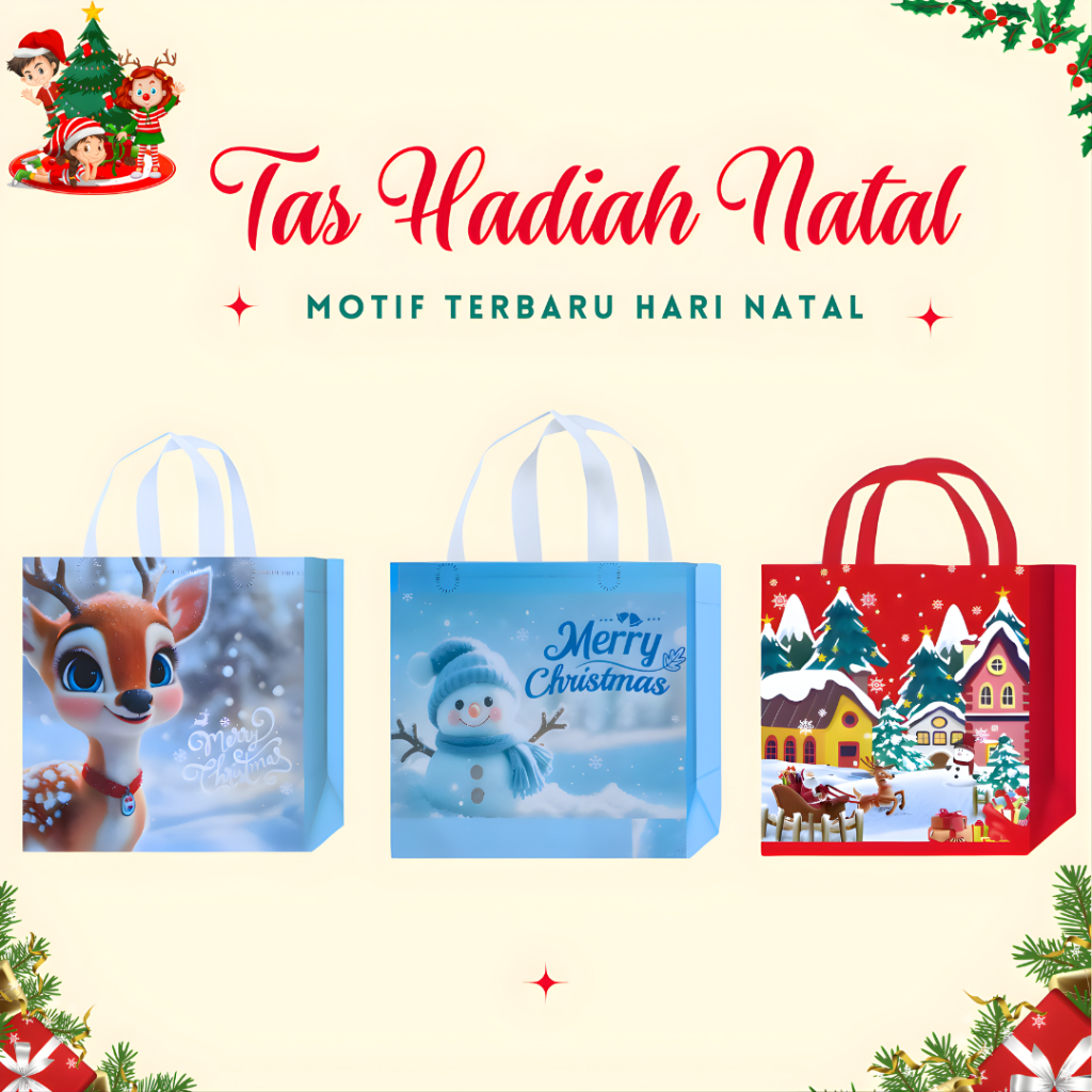 Jual Tas Hadiah Tema Natal lucu dan bagus/ Ulang Tahun Anak / tas ...