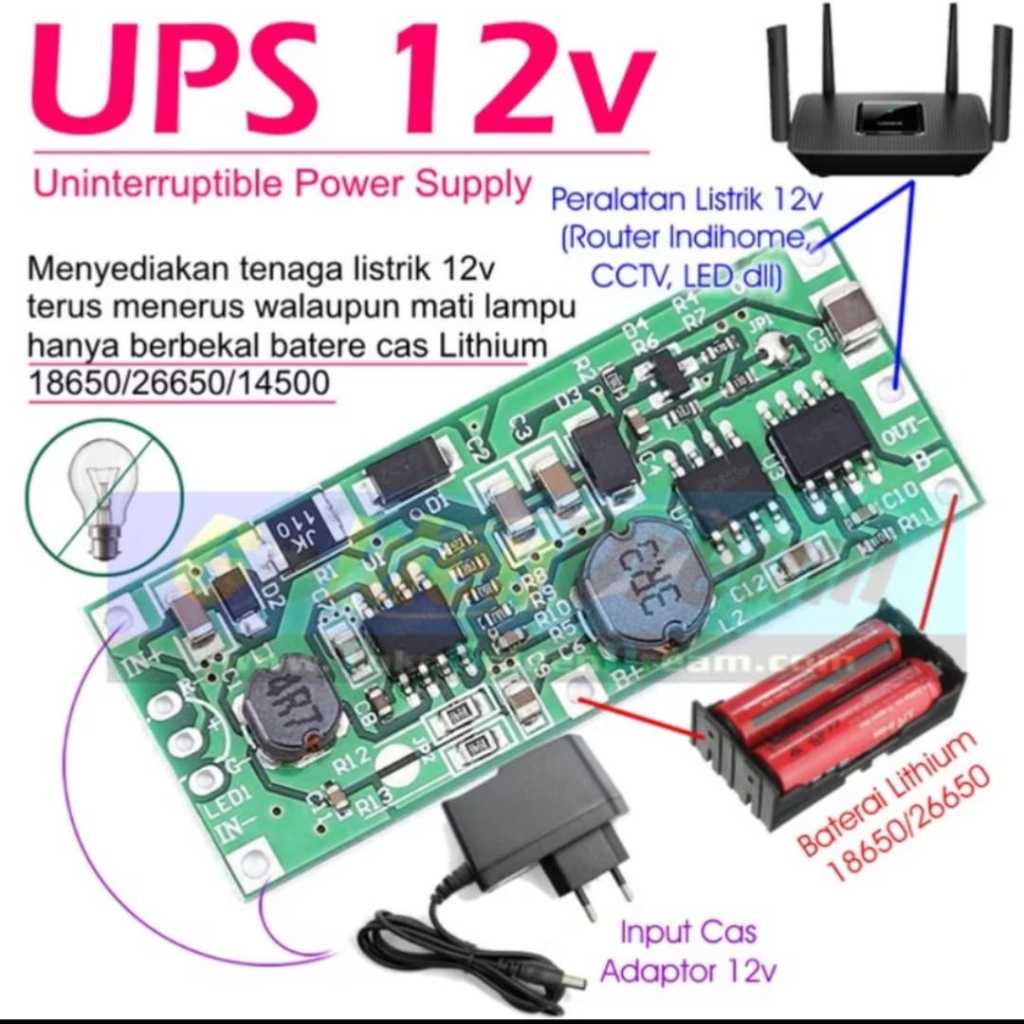 Jual Modul Mini UPS 12v Baterai 18650 Lithium Pengaman Anti Mati Lampu ...