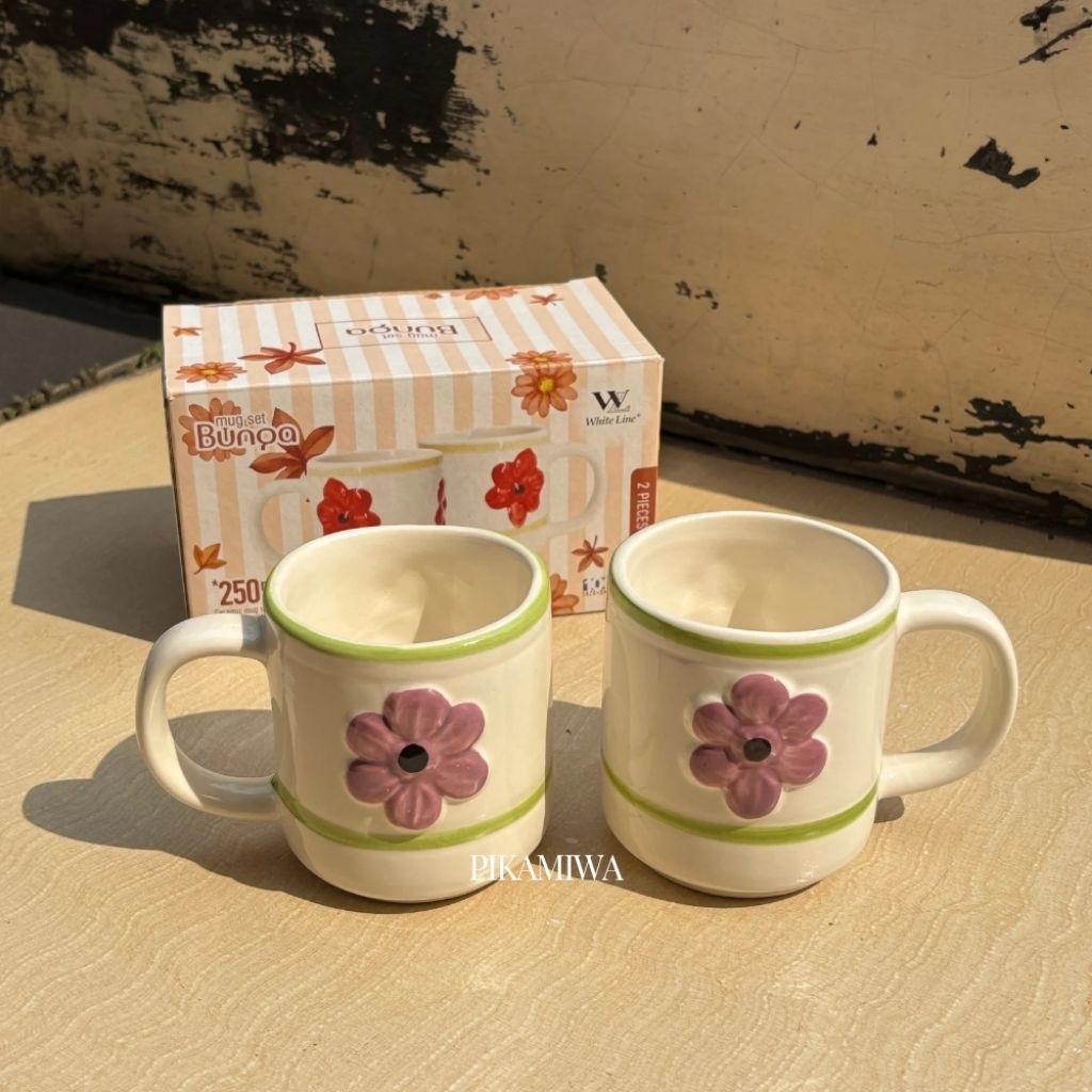 Jual 2 PCS MUG BUNGA WHITELINE mug keramik mug cantik mug bunga murah ...
