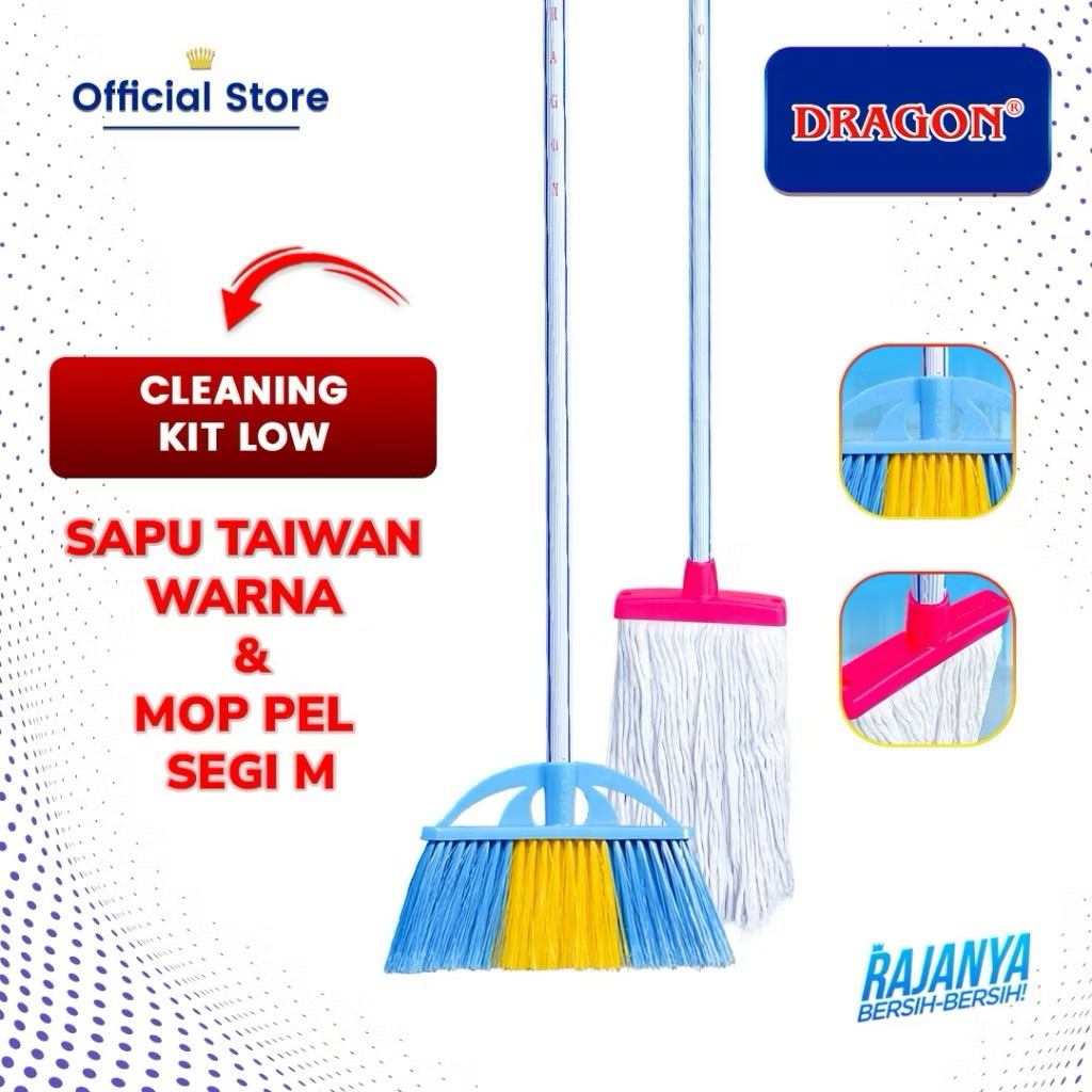 Jual Dragon Bundling Cleaning Kit Low ( Sapu Taiwan Warna + Mop Pel ...