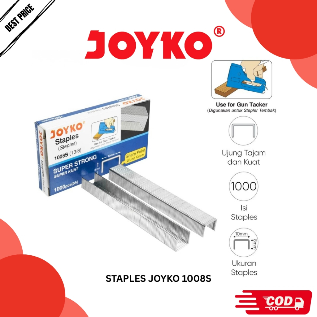 Jual Joyko Staples Isi Stapler Gun Tacker Refill Joyko 1008S (13/8 ...