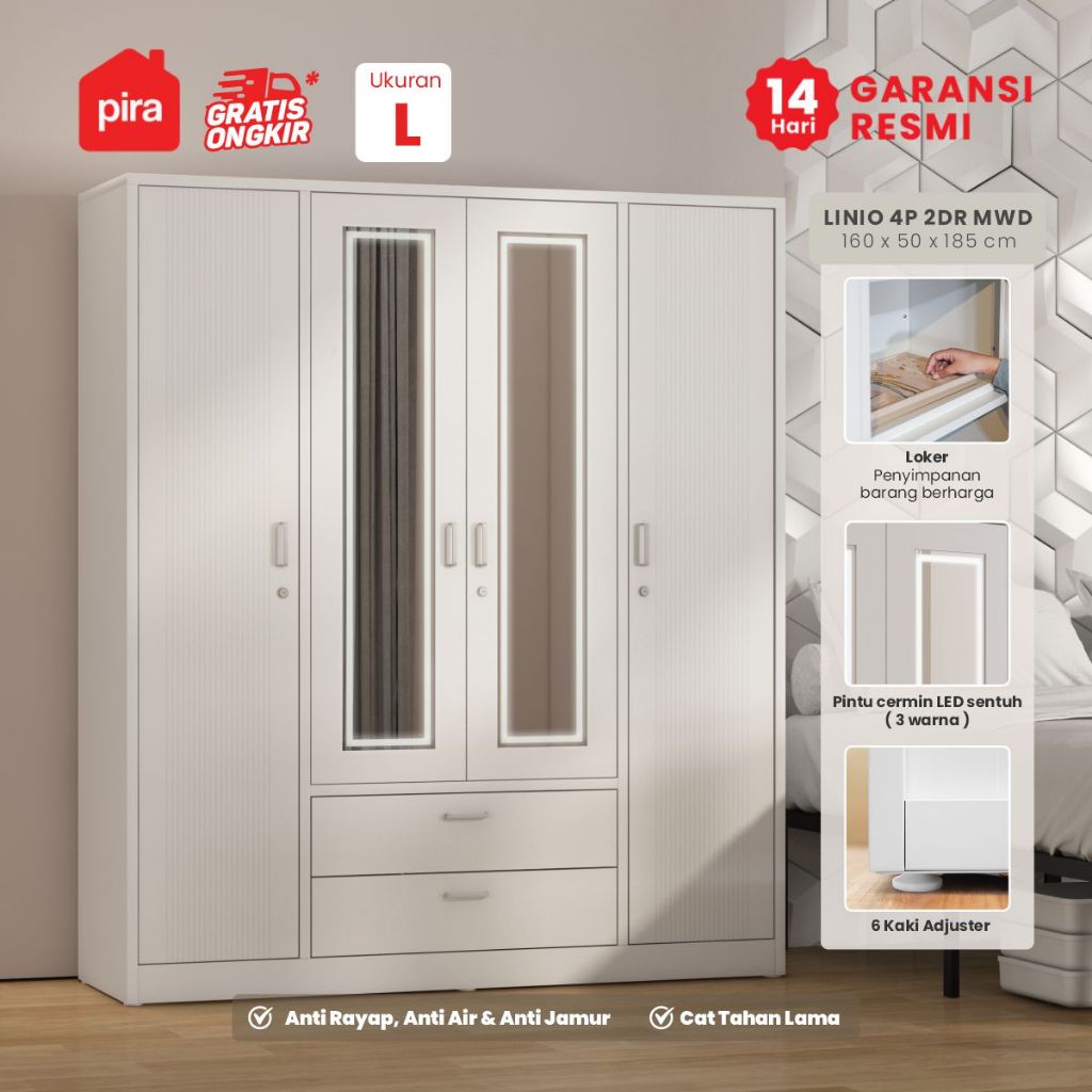 Jual PIRA - LINIO 4P 2DR MWD Lemari Pakaian Besi 4 Pintu dengan Cermin ...