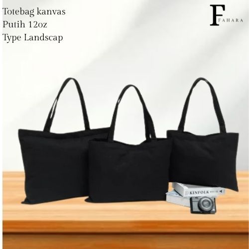 Jual FAHARA Tote Bag Basic Kanvas 12 Oz Polos Type Landscape Hitam ...