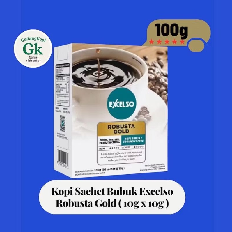 Jual Kopi Bubuk Sachet Excelso Robusta Gold 100g | Shopee Indonesia