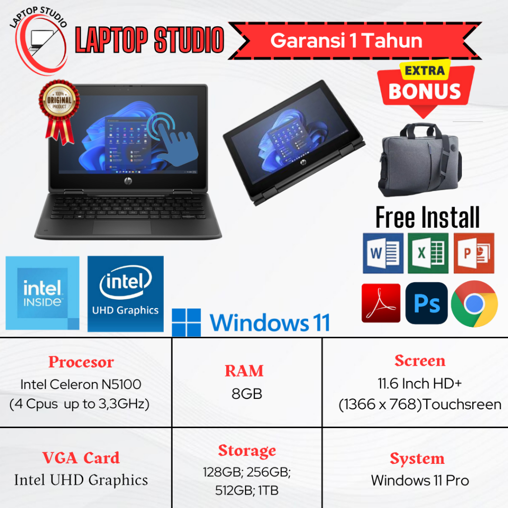 Jual Laptop Baru HP FORTIS X360 11 Intel N5100(4Cpus, 3,3Ghz) RAM 8GB ...