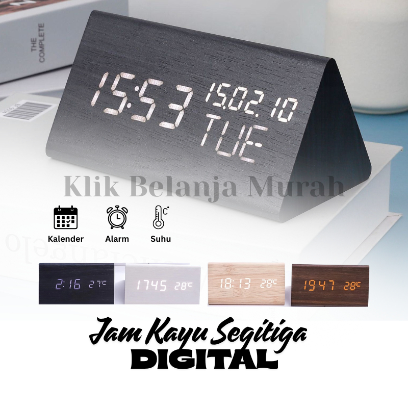 Jual JAM MEGA ESTETIK SEGITIGA/Jam Meja Digital Led Motif Kayu/Jam ...