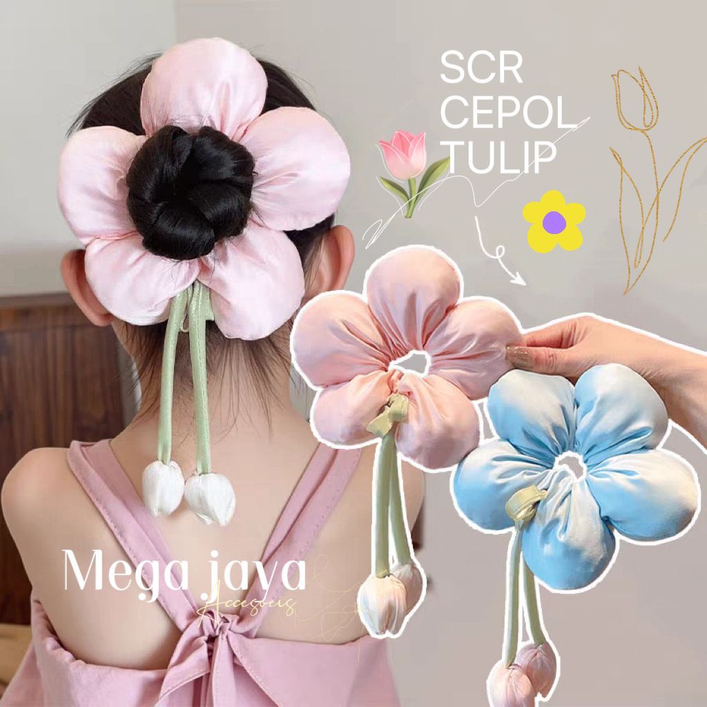 Jual MJ - Ikat Rambut Cepol Bunga Tulip Cantik Scrunchie Bunga Tulip ...