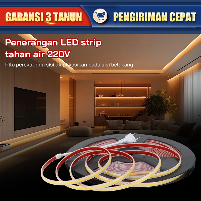 Jual Lampu LED Strip 220V Bright, Tahan Air IP65 Pasang Tempel Langsung ...