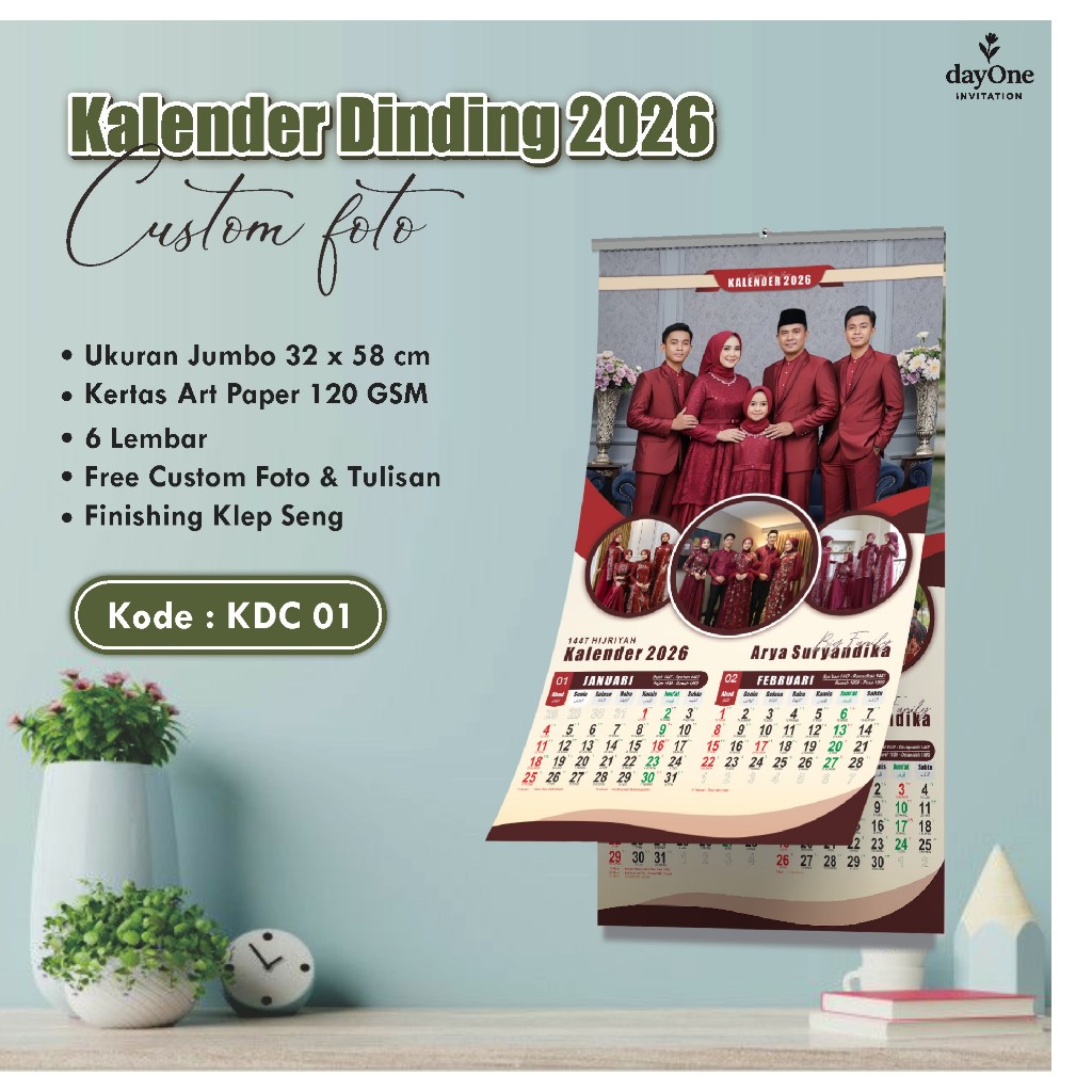 Jual KALENDER 2026 LENGKAP JUMBO - CETAK KALENDER DINDING CUSTOM FOTO 3 VARIAN GLOSSY TEBAL ...