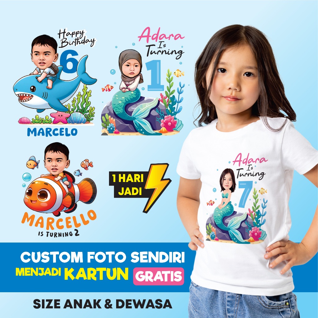 Jual Kaos ulang tahun baju ultah anak couple keluarga mermaid custom ...