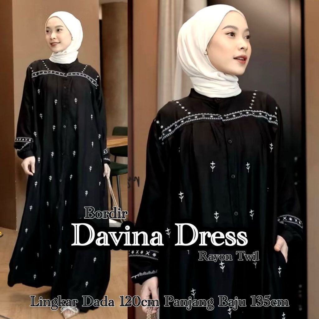 Jual Gamis Wanita Rayon Twill Bordir Busui Friendly DAVINA DRESS RAYON ...