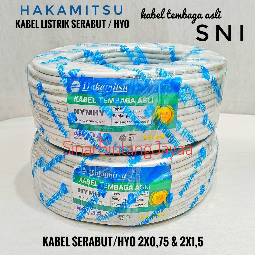 Jual HAKAMITSU Kabel Listrik Serabut HYO 2X0,75 / 2X1,5 Kabel Tembaga ...