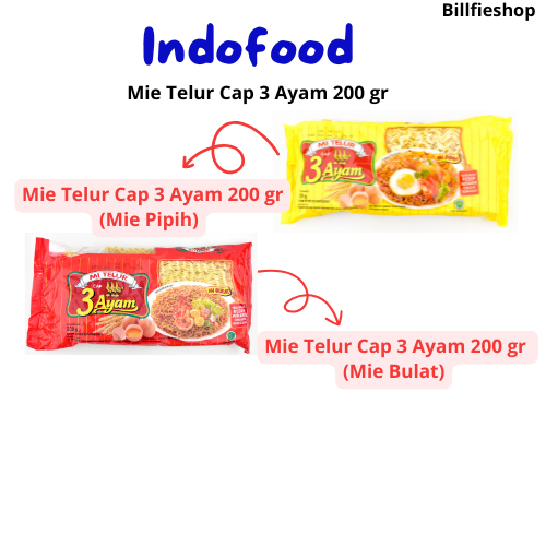 Jual Mie Telur Cap 3 Ayam 200gr | Mi Bulat | Mi Pipih | Pcs | Shopee ...