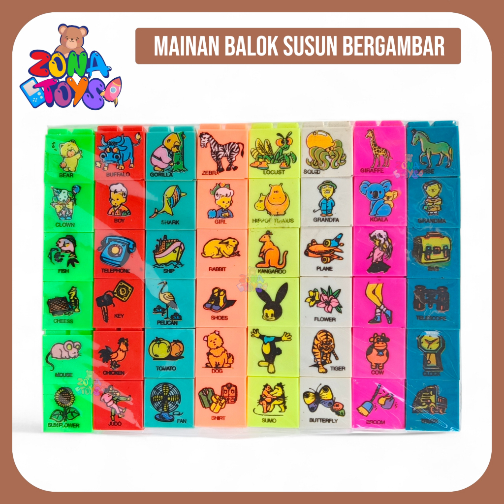Jual Mainan Anak Balok Kreatif Bergambar Mainan Edukasi Block Isi 48pcs ...